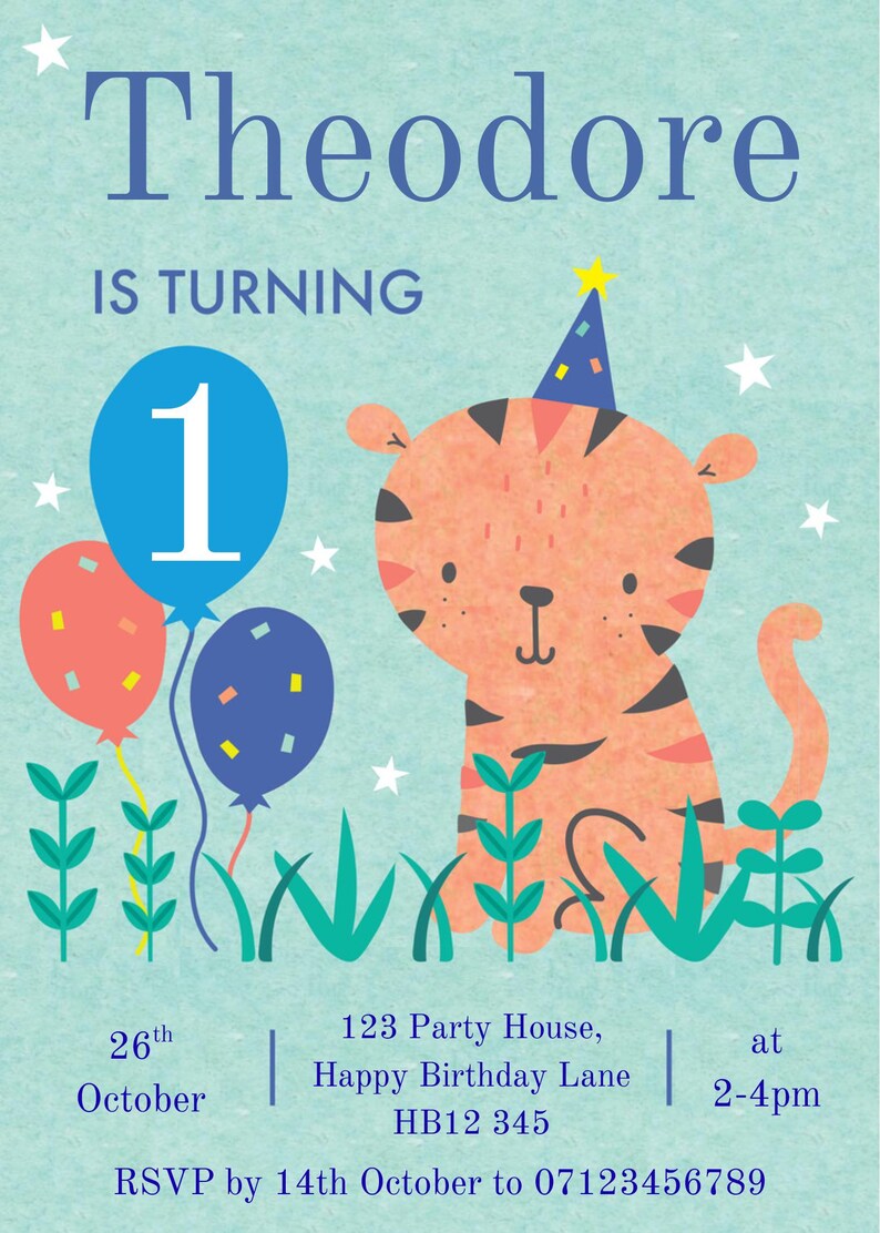Tiger Themed, Children's Birthday Party Invitation. Editable PDF ...