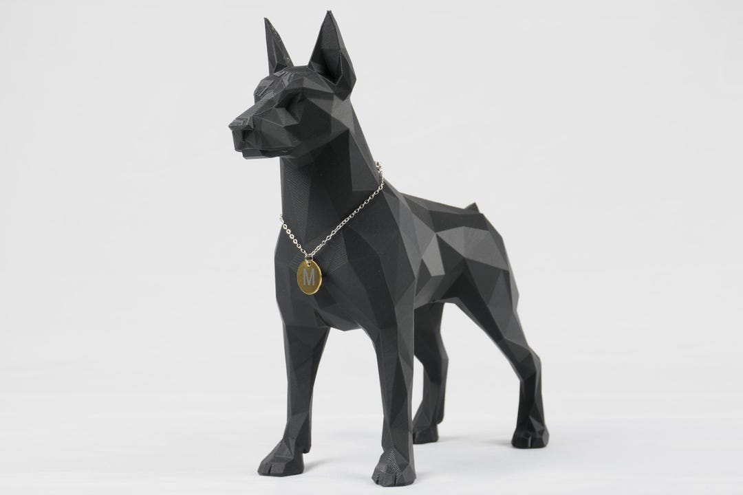 Low Poly Doberman Figurine With Personalized Necklace | 3D Printed ...