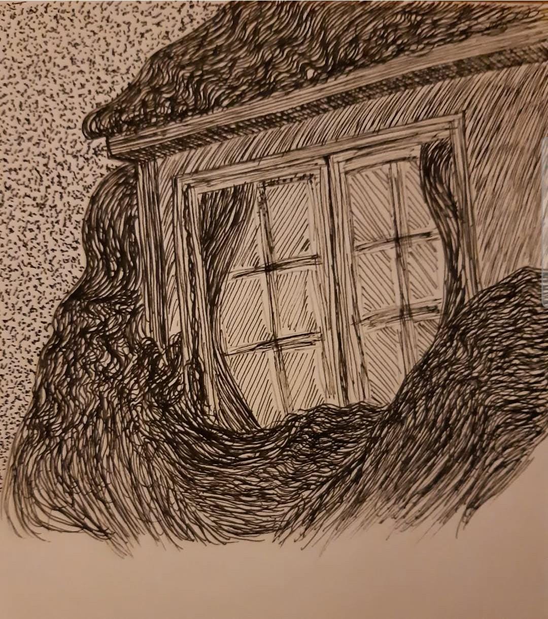 Snowy Window - Snow Atmosphere - Ink Drawing - Art Print - Etsy