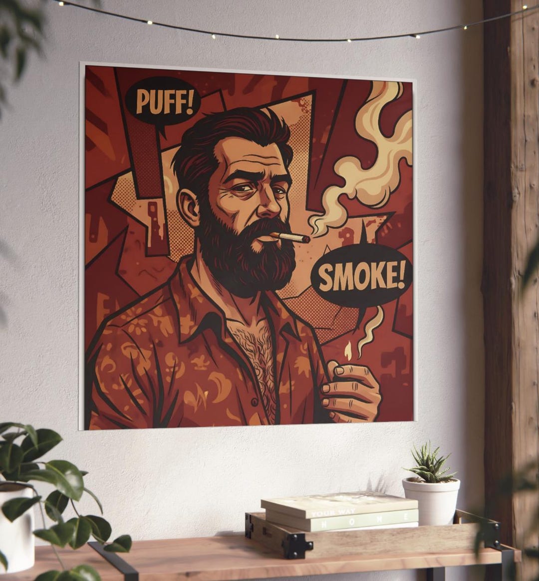 Pop Art Poster, Smoking Man Art Print, Retro Wall Decor, Vintage ...