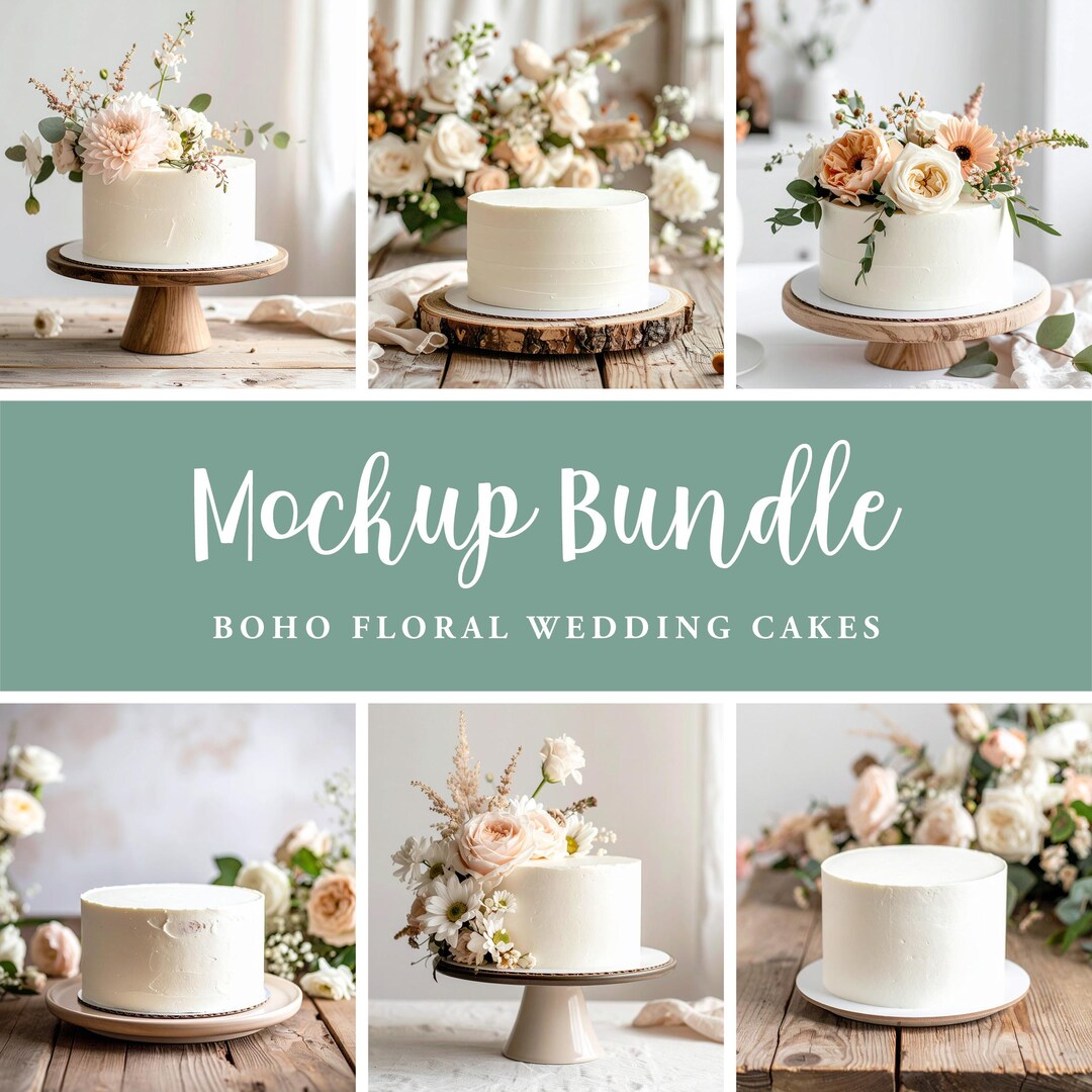 6x Mockup Bundle | Rustic Boho Floral Wedding Cakes | JPG Digital ...