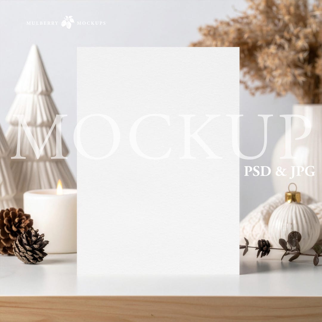 Minimalist White Christmas | 5x7 Vertical Holiday Card Mockup | PSD ...