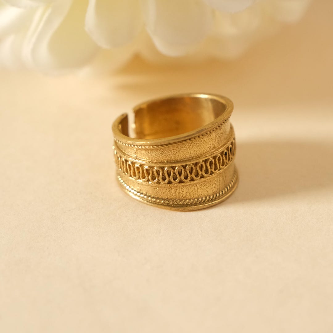 Wide Brass Band Ring, Artisan Boho Ring, Textured Brass Ring, Tribal ...
