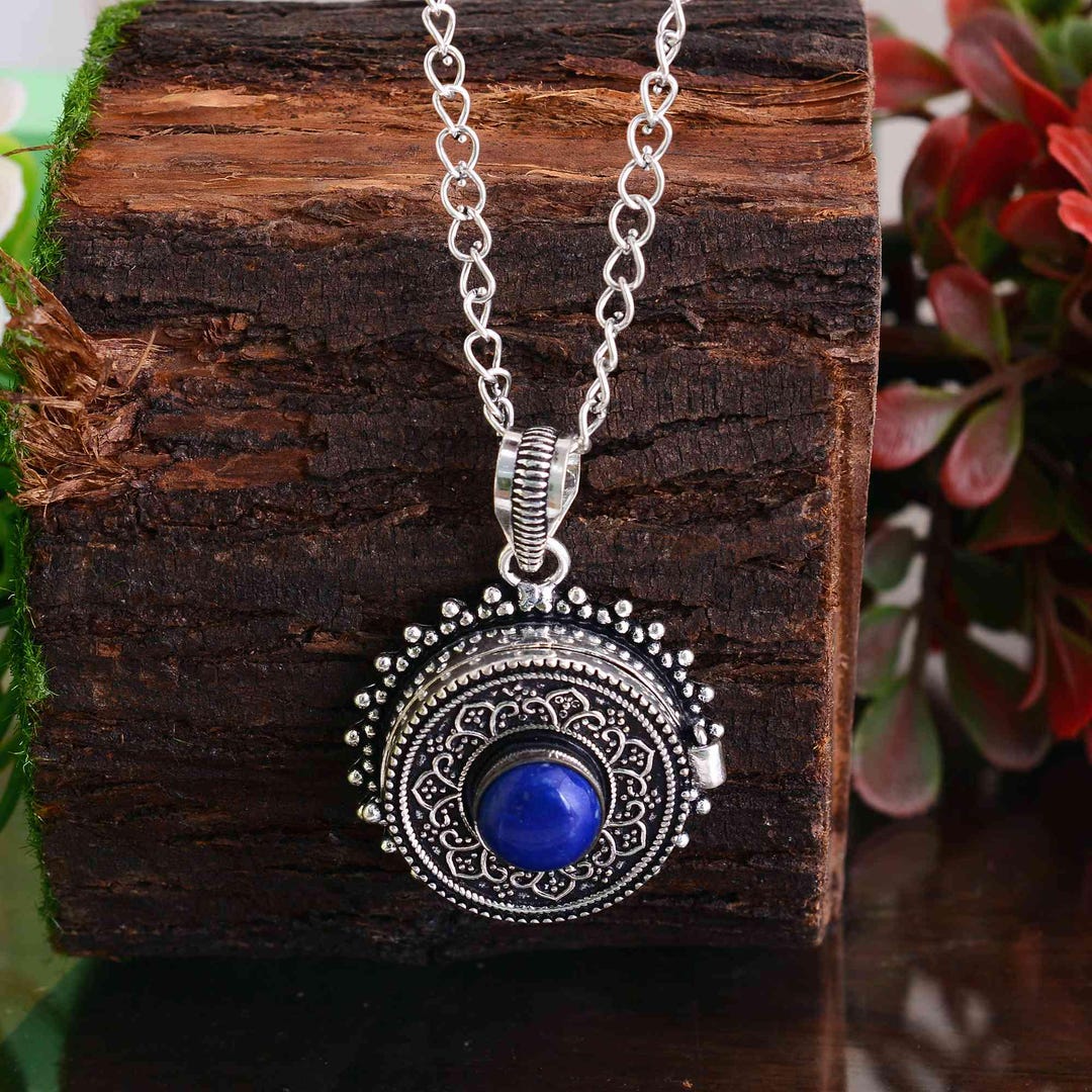 Poison Box Pendant Necklace, Round Secret Compartment Locket, Boho ...