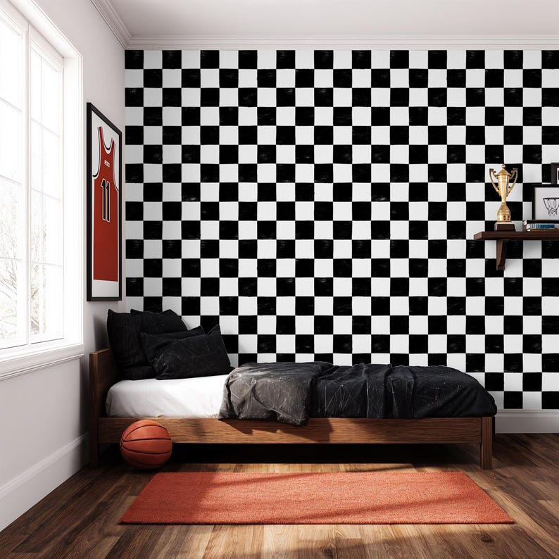 Black and White Checker Wallpaper, Block Pressed Peel and Stick Decor ...