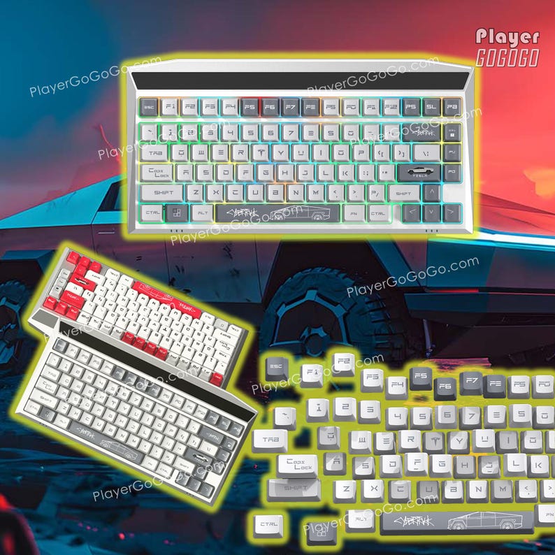 Tesla Cybertruck Fanart RGB Mechanical Keyboard / Keycap Set With ...