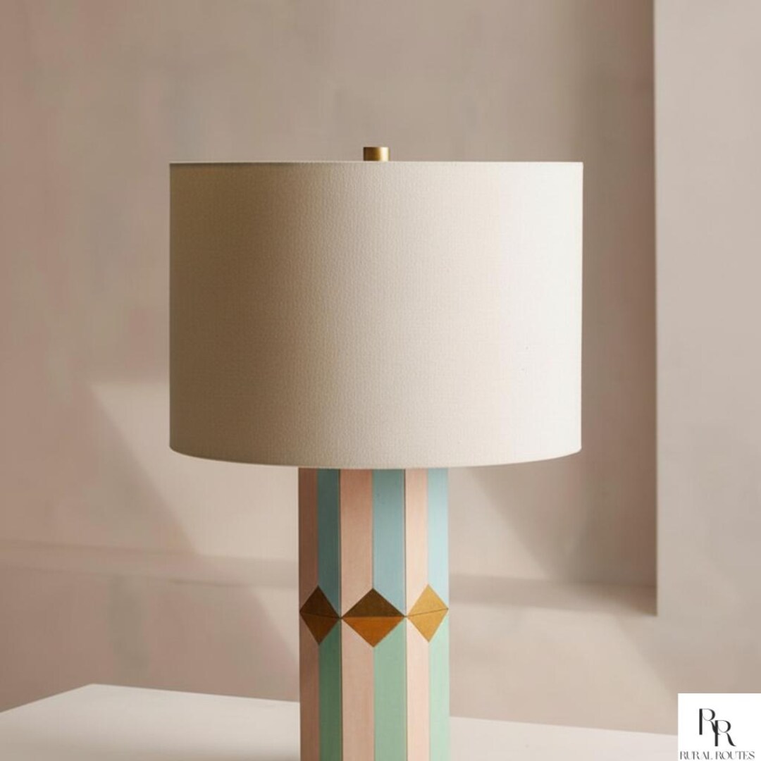 Handmade Bone Inlay Table Lamp, Pastel Geometric Bedside, Modern Boho ...