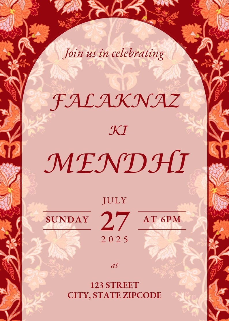 Floral Mendhi Ceremony Invitation - Etsy