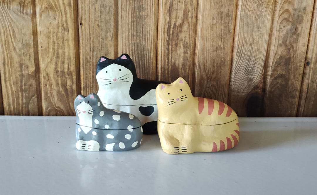 Vintage Nesting Cats, Paper Mache Cat Nesting Boxes, Cute Kitty Cat ...