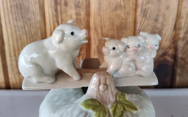 Vintage Otagiri Pig Music Box, Pig and Piglets on Seesaw Music Box - Etsy