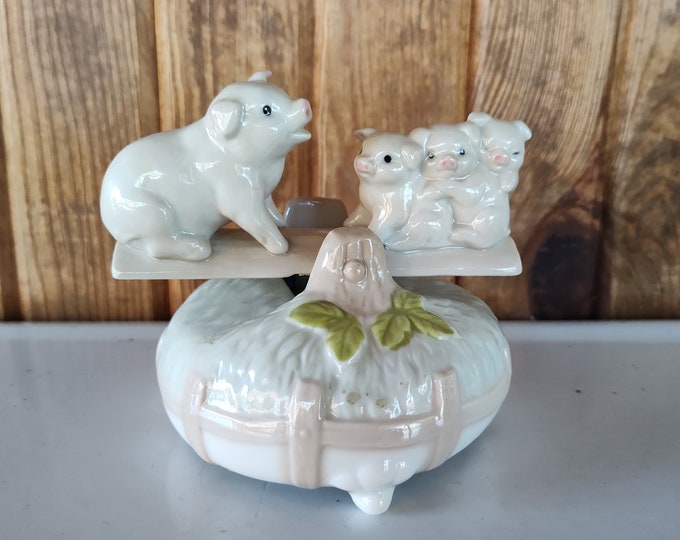Vintage Otagiri Pig Music Box, Pig and Piglets on Seesaw Music Box - Etsy