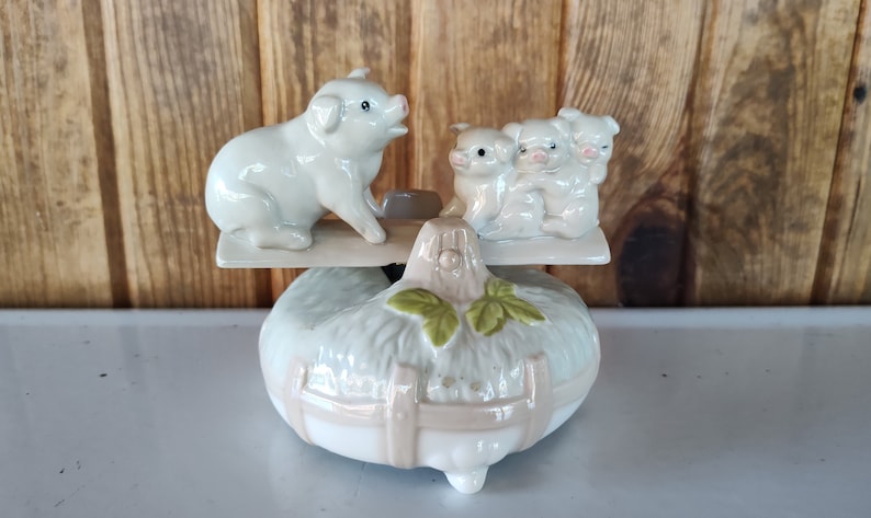 Vintage Otagiri Pig Music Box, Pig and Piglets on Seesaw Music Box - Etsy