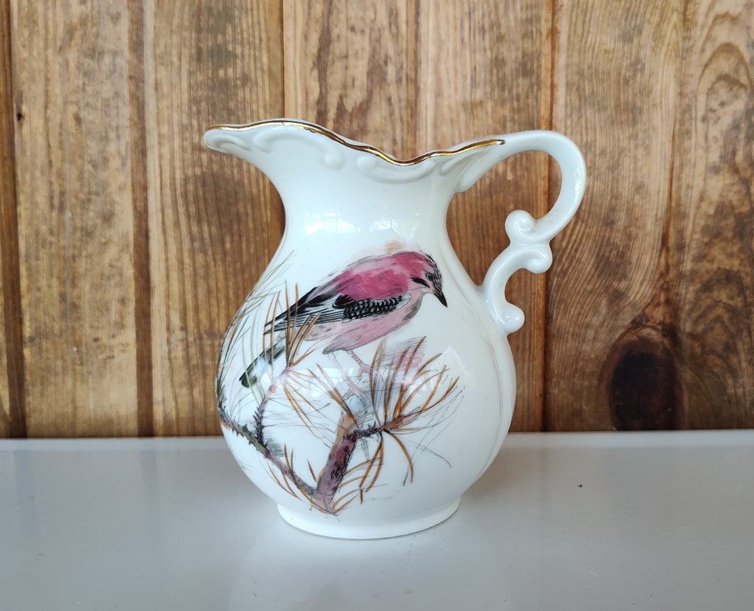 Vintage Ceramic Pitcher With Bird, Grosbeak Bird Pitcher, Enesco 1978 ...