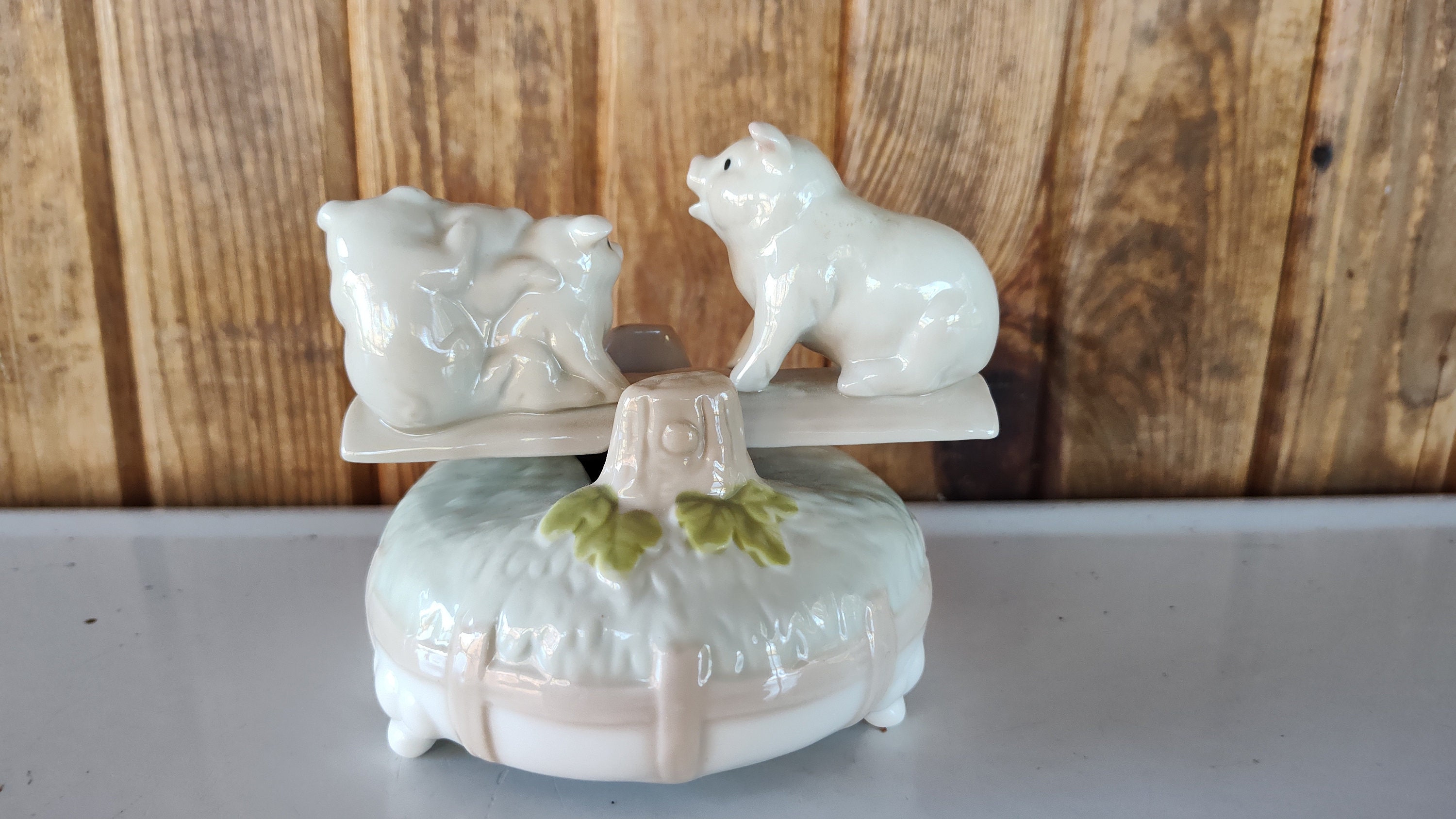 Vintage Otagiri Pig Music Box, Pig and Piglets on Seesaw Music Box - Etsy