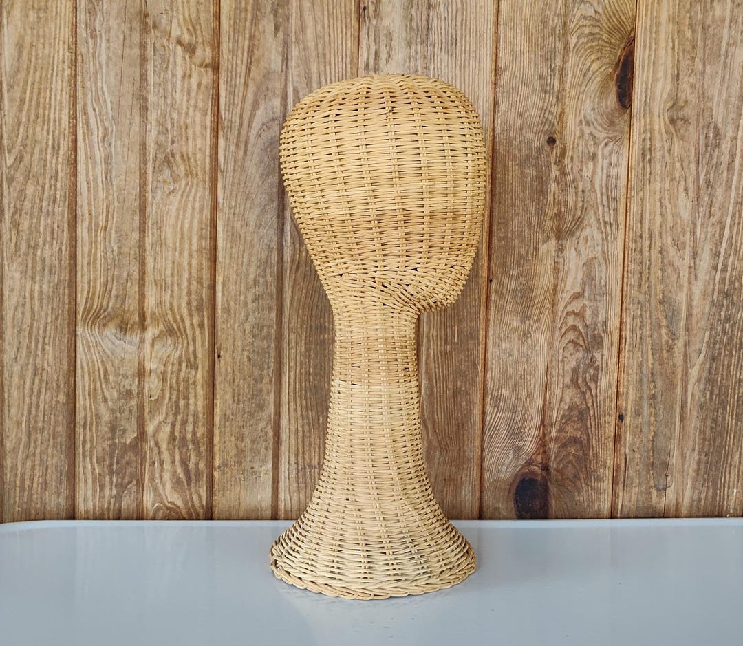 Vintage Wicker Woven Head, Wicker Hat Stand, Rattan Mannequin Head With ...