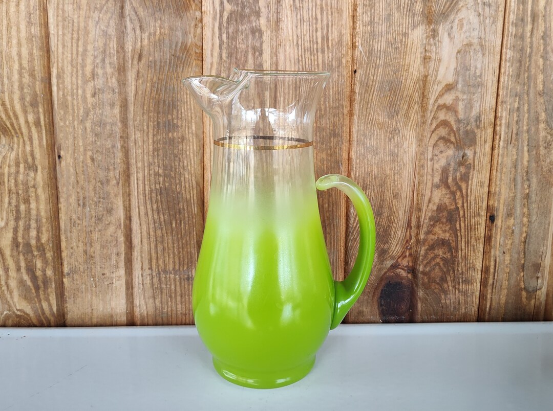 Vintage Blendo Pitcher, Blendo Green Frosted Pitcher, MCM Glass Pitcher ...