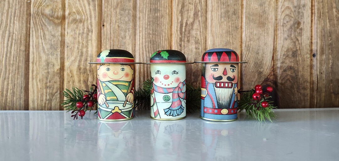 Vintage Christmas Tins, Soldier Tin, Snowman Tin, Nutcracker Tin ...
