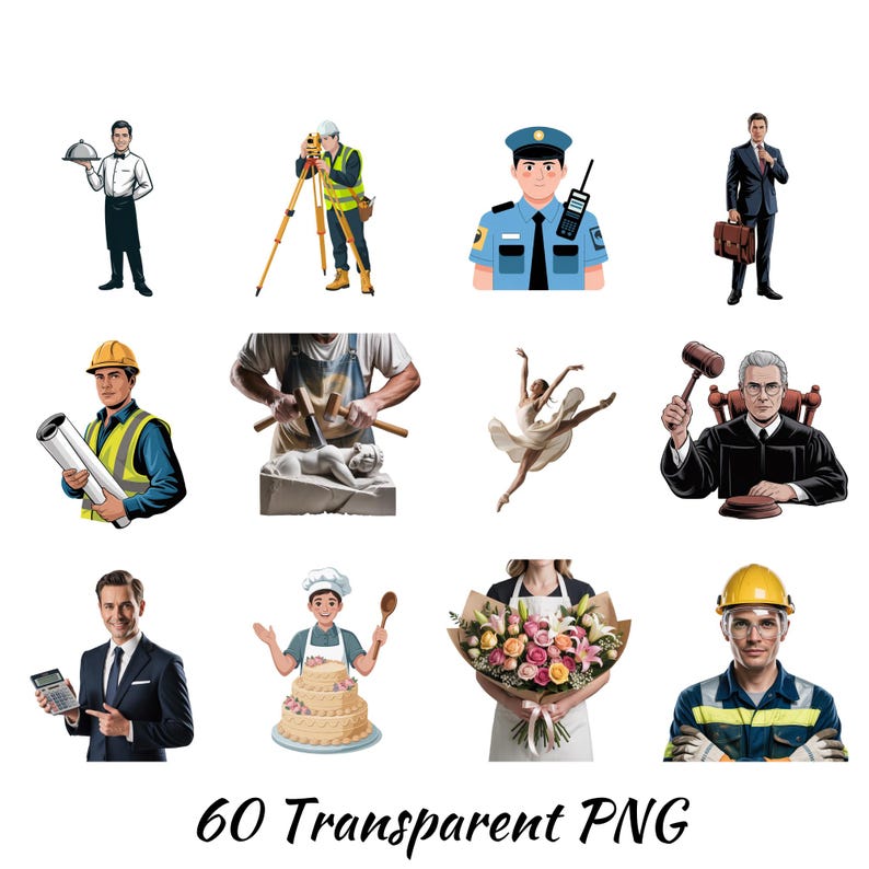 60 Professions PNG Clipart Bundle – Transparent Background Career ...