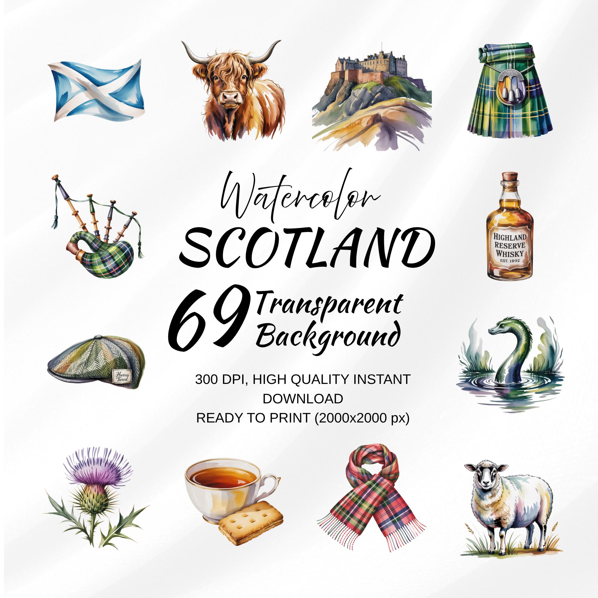 Watercolor Scotland Clipart Set – 69 Transparent Pngs of Scottish ...