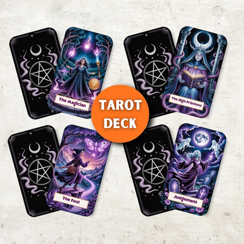 Purple Witch Tarot Deck 78 Cards – Digital Download Tarot Cards With ...