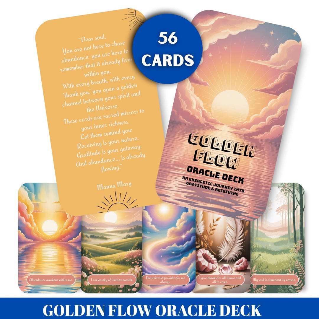 Golden Flow Oracle Deck – 56 Abundance Gratitude Affirmation Cards for ...