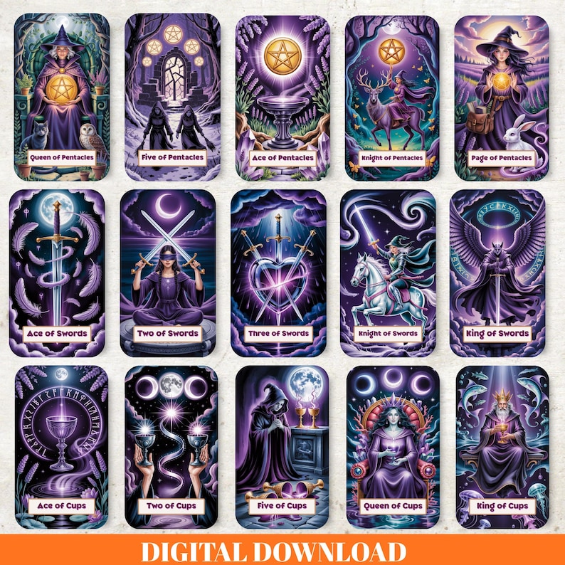 Purple Witch Tarot Deck 78 Cards – Digital Download Tarot Cards With ...
