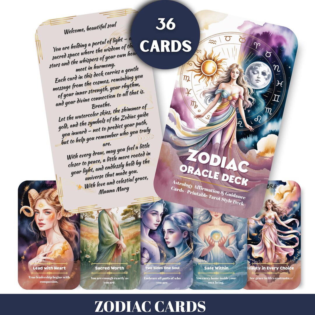 Zodiac Oracle Deck – 36 Astrology Affirmation Cards for Intuitive ...