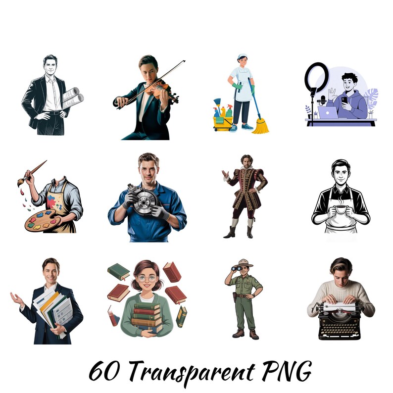 60 Professions PNG Clipart Bundle – Transparent Background Career ...