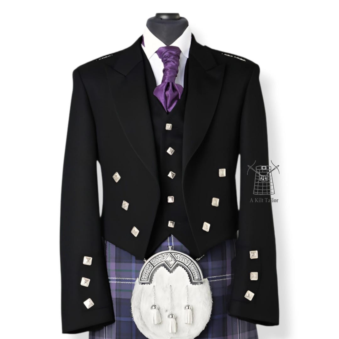 Men's Prince Charlie Kilt Jacket With 5 Button Vest Wedding Kilt Jacket ...
