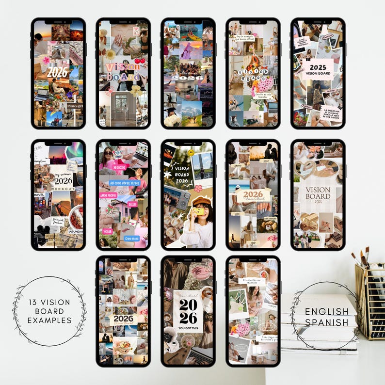 2026 Vision Board Canva Templates | Editable Digital Vision Board ...