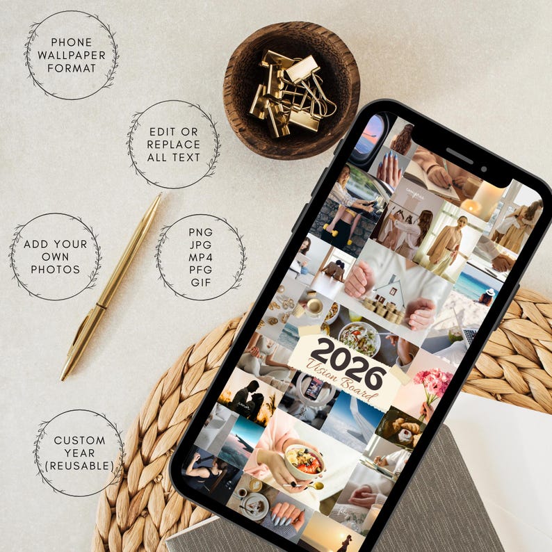 2026 Vision Board Canva Templates | Editable Digital Vision Board ...