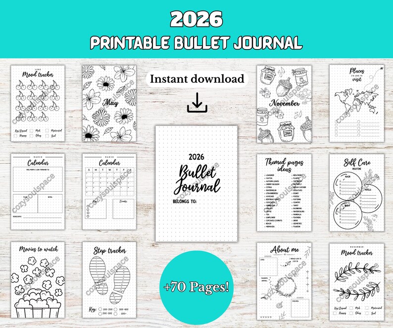 2026 Printable Bullet Journal: Minimalist Planner, Mood & Habit ...