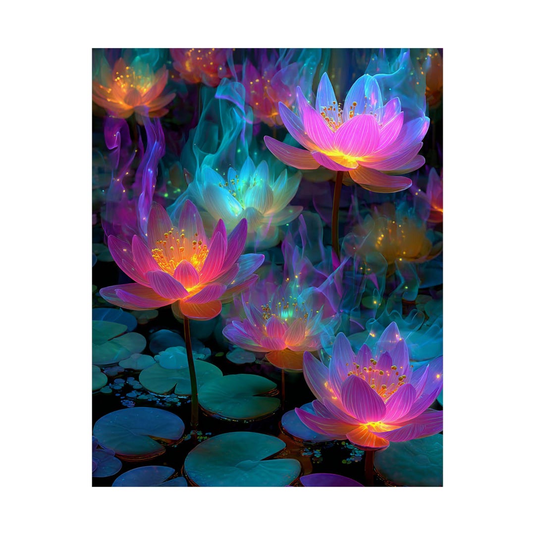Neon Lotus Flower Print: Psychedelic Wall Art - Etsy