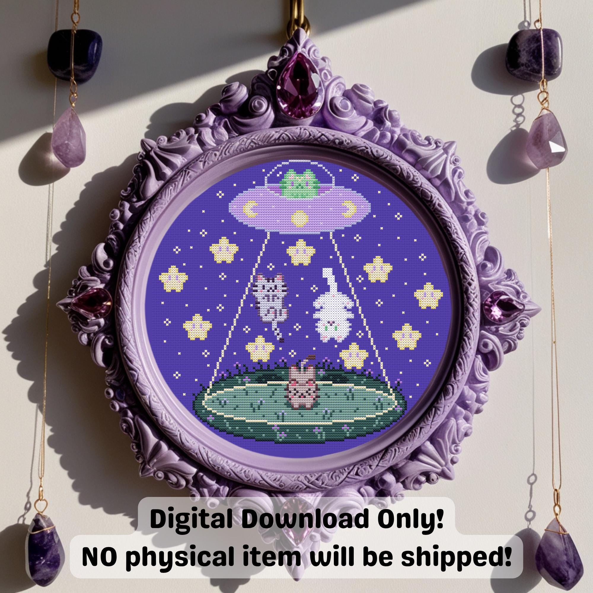 UFO Alien Cat Abduction Funny Counted Cross Stitch Pattern (PDF Digital ...