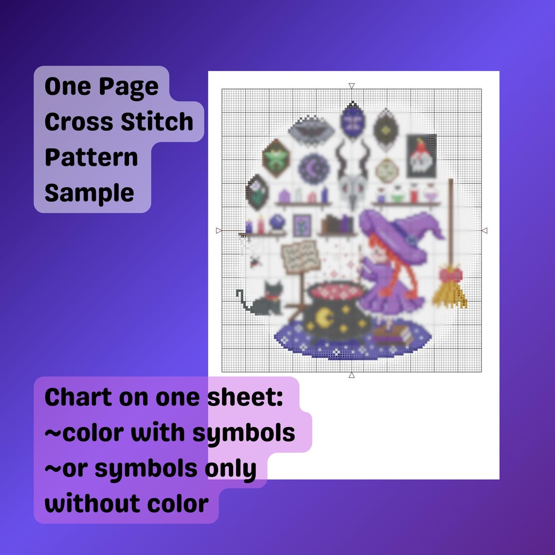 Magic Witch Room Cross Stitch Pattern: Cauldron Gothic Halloween Black ...