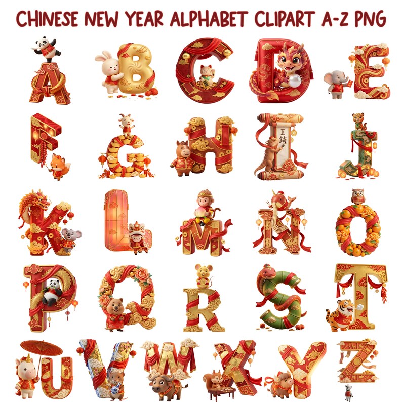 Chinese New Year Alphabet Clipart A–Z PNG | Lunar New Year Letters ...