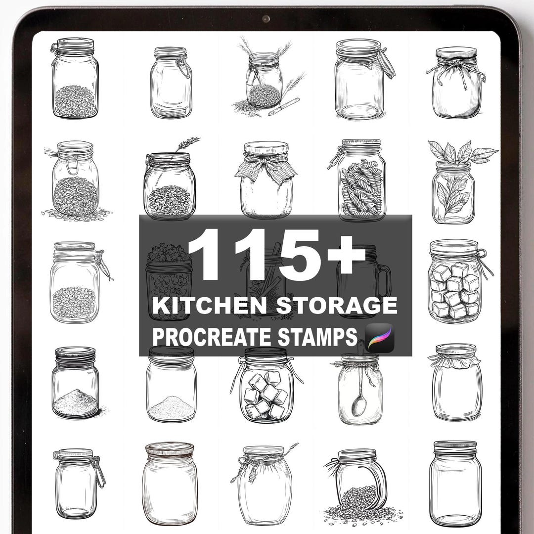 115+ Procreate Kitchen Storage Jars Brushes | Procreate Stamps ...