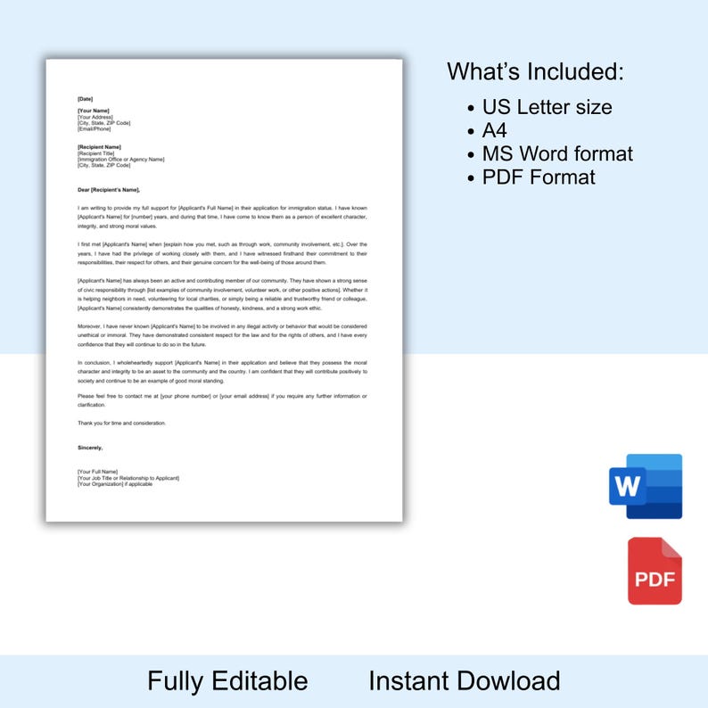 Good Moral Character Letter for Immigration Template, Recommendation ...