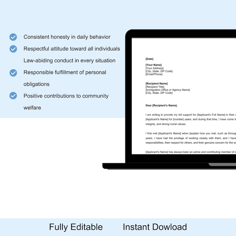 Good Moral Character Letter for Immigration Template, Recommendation ...