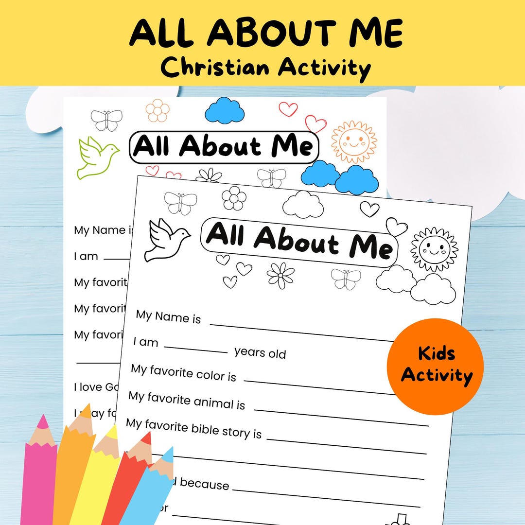 All About Me Christian Activity Worksheet for Kids (PDF) - Etsy