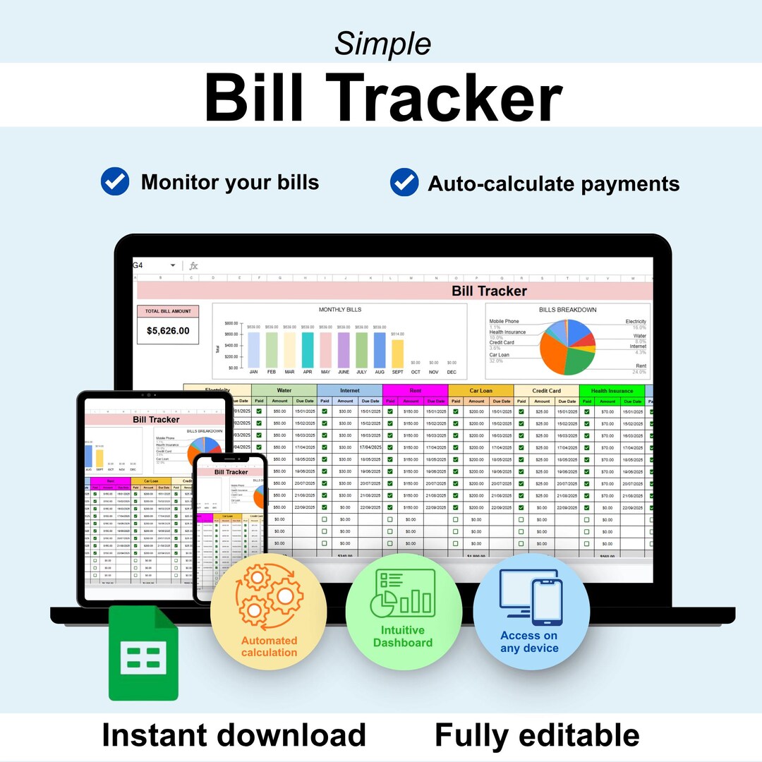 Bill Tracker, Bill Pay Organizer, Bill Payment Tracker, Bills Tracker ...