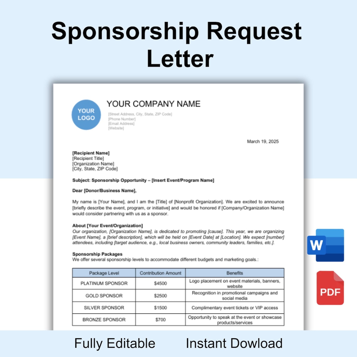Sponsorship Request Letter Template, Event Sponsorship, Non-profit ...