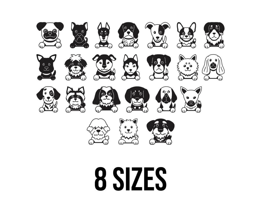 Dog Breeds Embroidery Design - Cute Dog Set Outline Embroidery Design ...