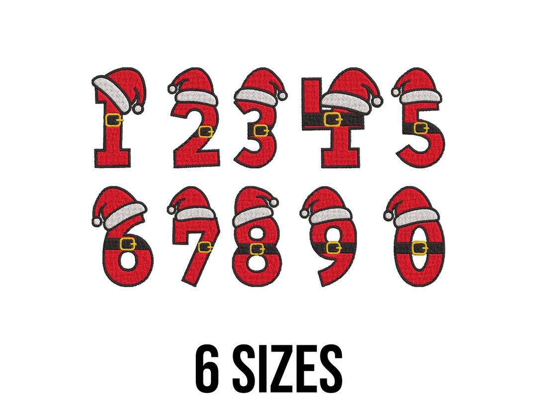 Christmas Santa Hat Numbers Embroidery Design - Christmas 0-9 Numbers ...