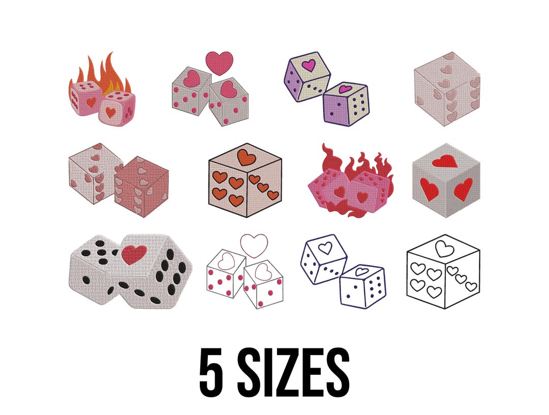 Ludo Dice With Heart Embroidery Design - Valentine's Heart Dice ...