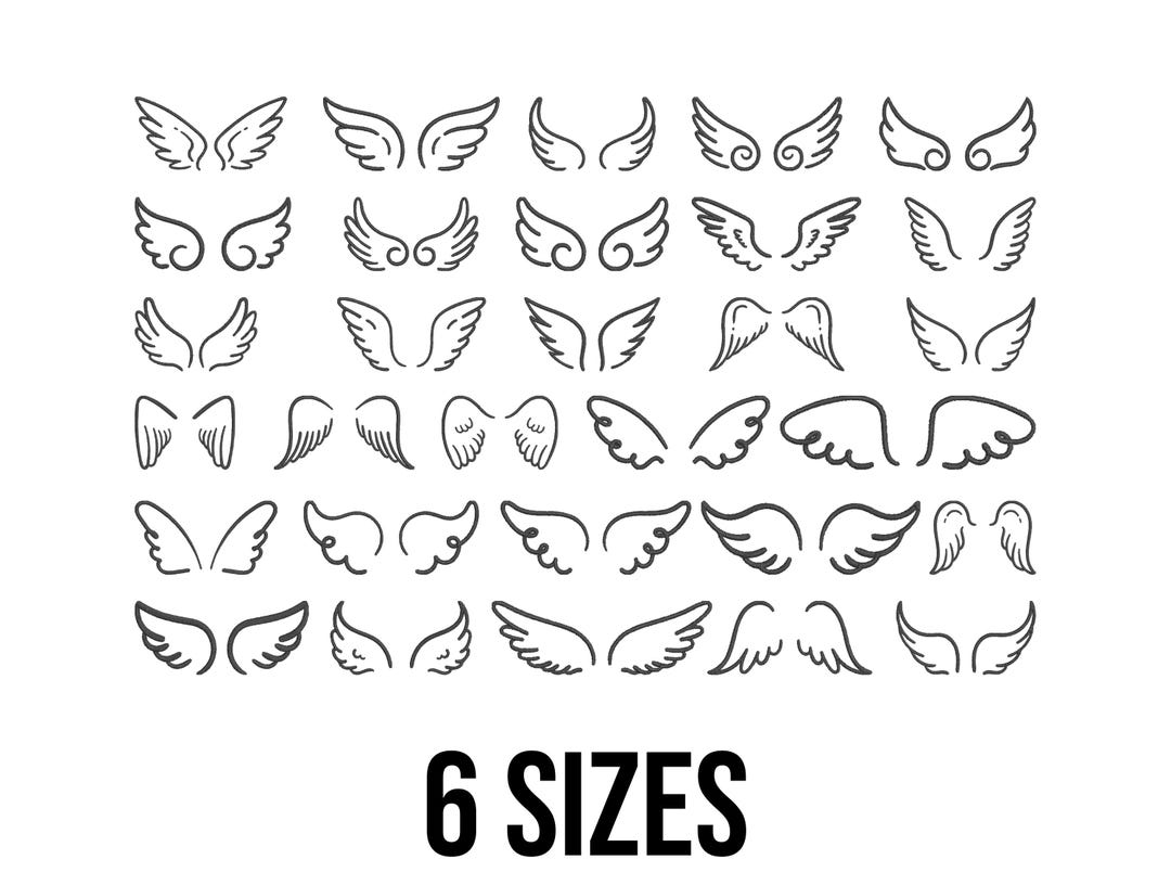 Wings Embroidery Design - Wing Set Embroidery Design - Angle Wings ...