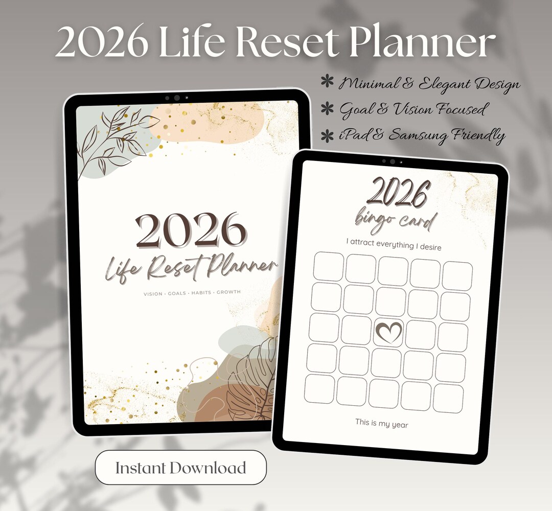 2026 Life Reset Planner, Goals, Vision Boards, Brain Dump & Self ...