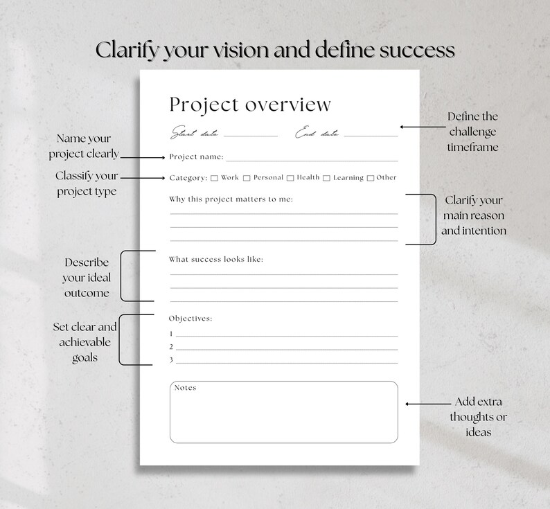Project Planner Printable, Overview & Breakdown Templates, Goal Setting ...