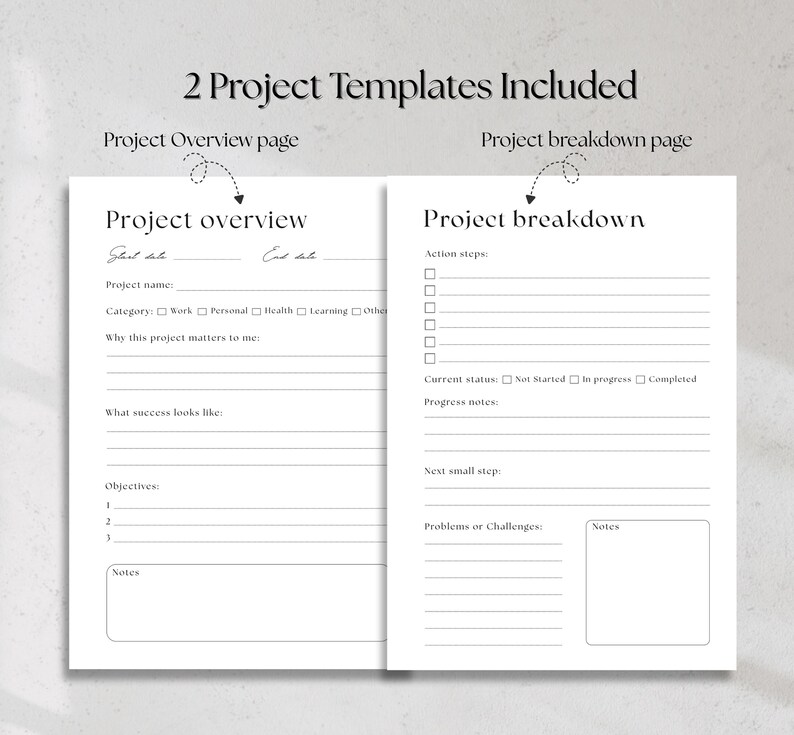 Project Planner Printable, Overview & Breakdown Templates, Goal Setting ...