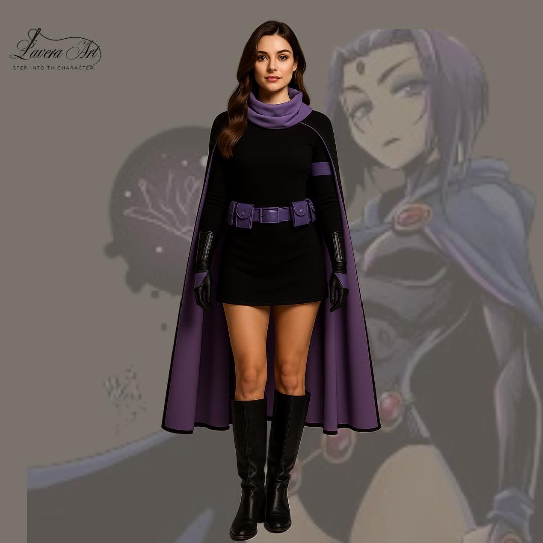 Teen Titans Raven Cosplay Costume:black & Purple Cape Dress for Comic ...
